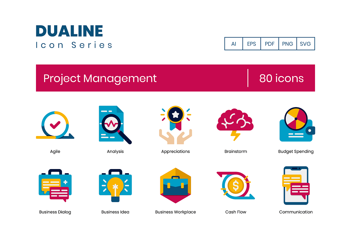 80 Project Management Icons, an Icon by Flat Icons