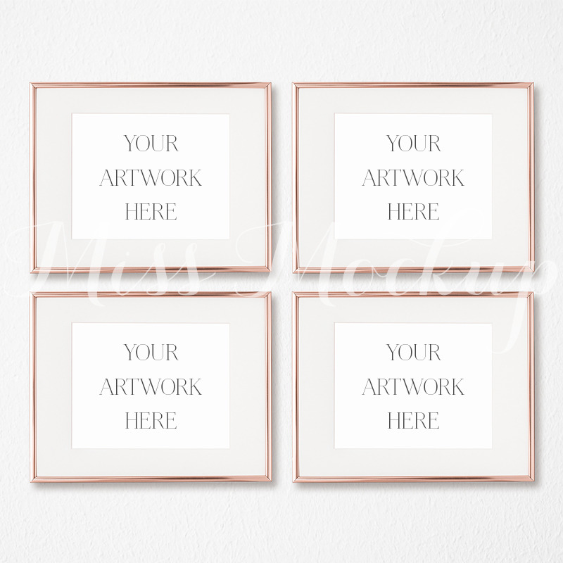 Set Of 4 Rose Gold Frames Mockup, a Print Template by Miss Mockup