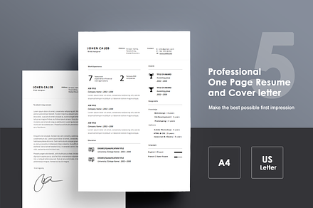 One page Resume CV + cover letter 2, a Resume Template by UX Design ...