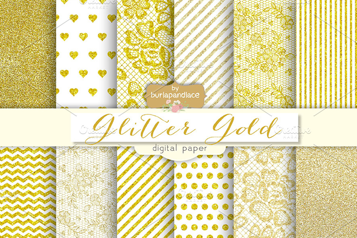 Glitter gold digital papers, a Pattern Graphic by burlapandlace