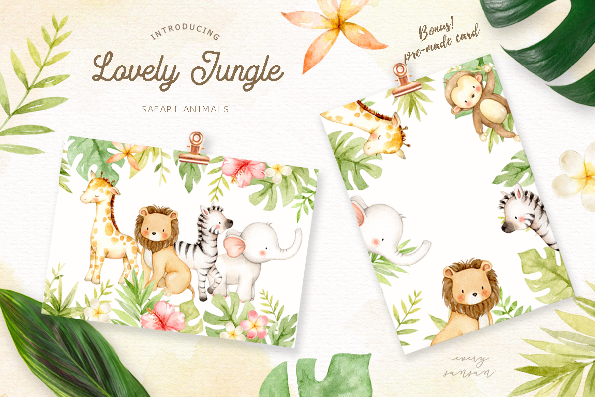 Lovely Jungle Safari Animals Clipart, an Animal Illustration by everysunsun