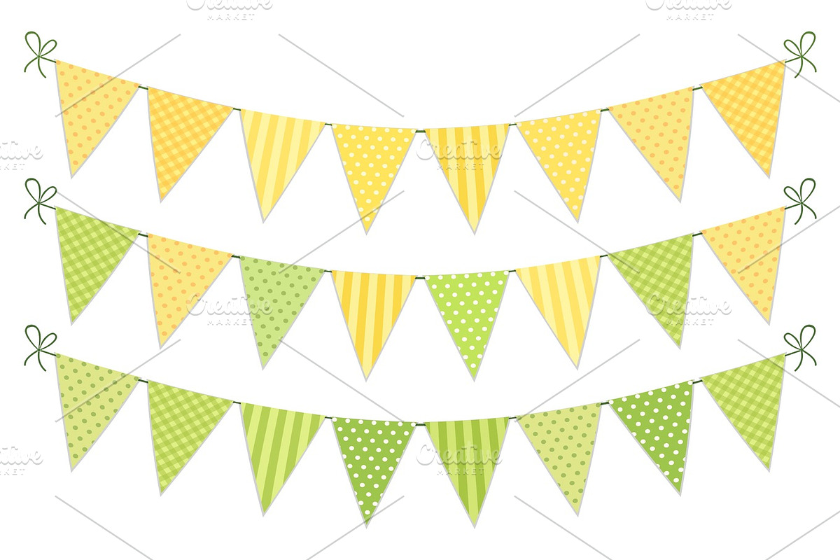 Cute vintage textile green and yellow shabby chic bunting flags for ...