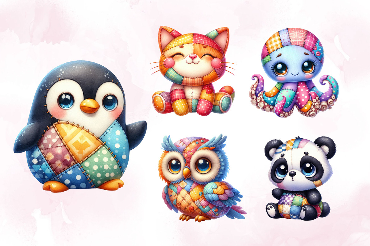 Cute Patchwork Animals Clipart PNG, a Work Illustration by Dream Creation