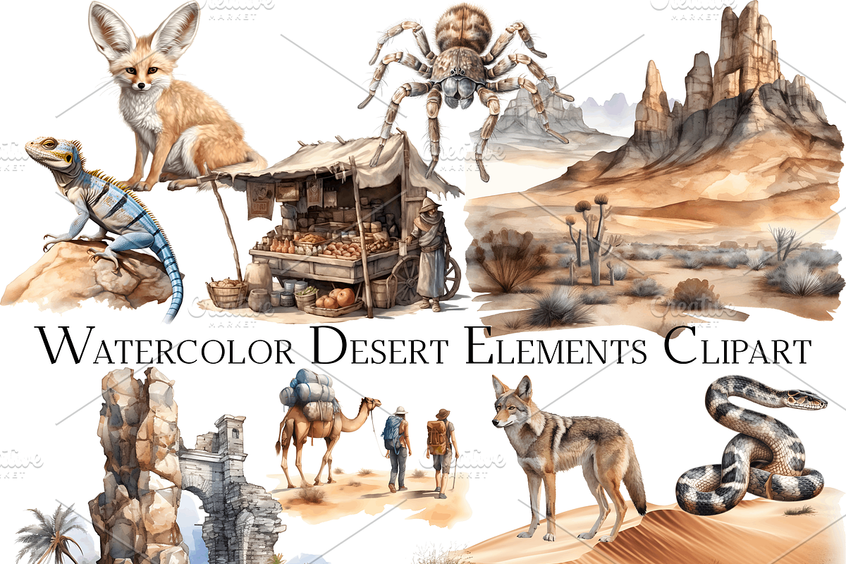 Watercolor Desert Elements Clipart, an Object Graphic by ...