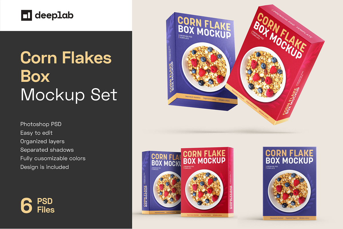 Corn Flakes Box Mockup Set, a Packaging Mockup by Deeplab