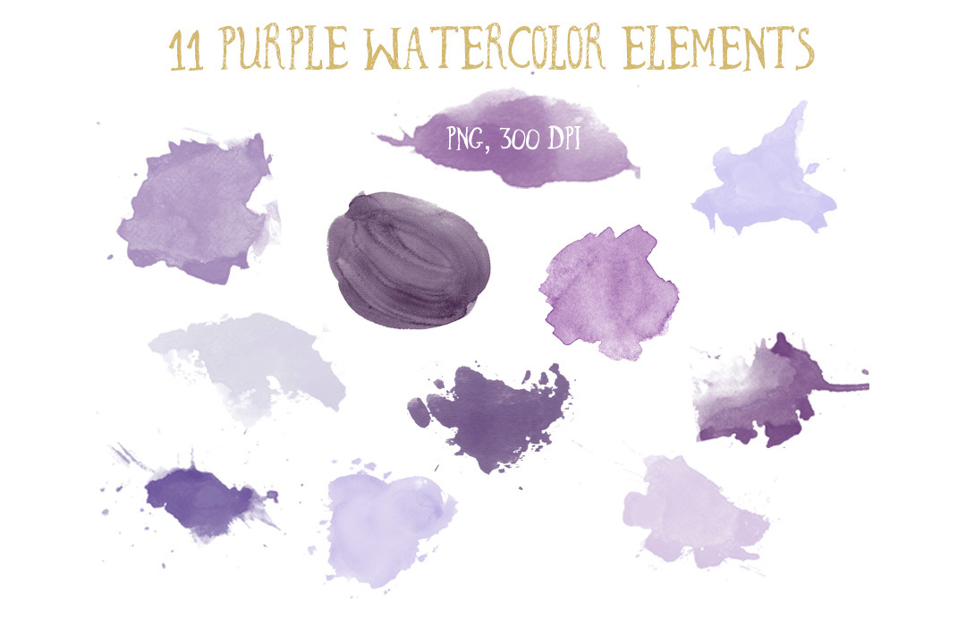 Purple watercolor elements clipart, a Templates & Theme by Katie Lisker