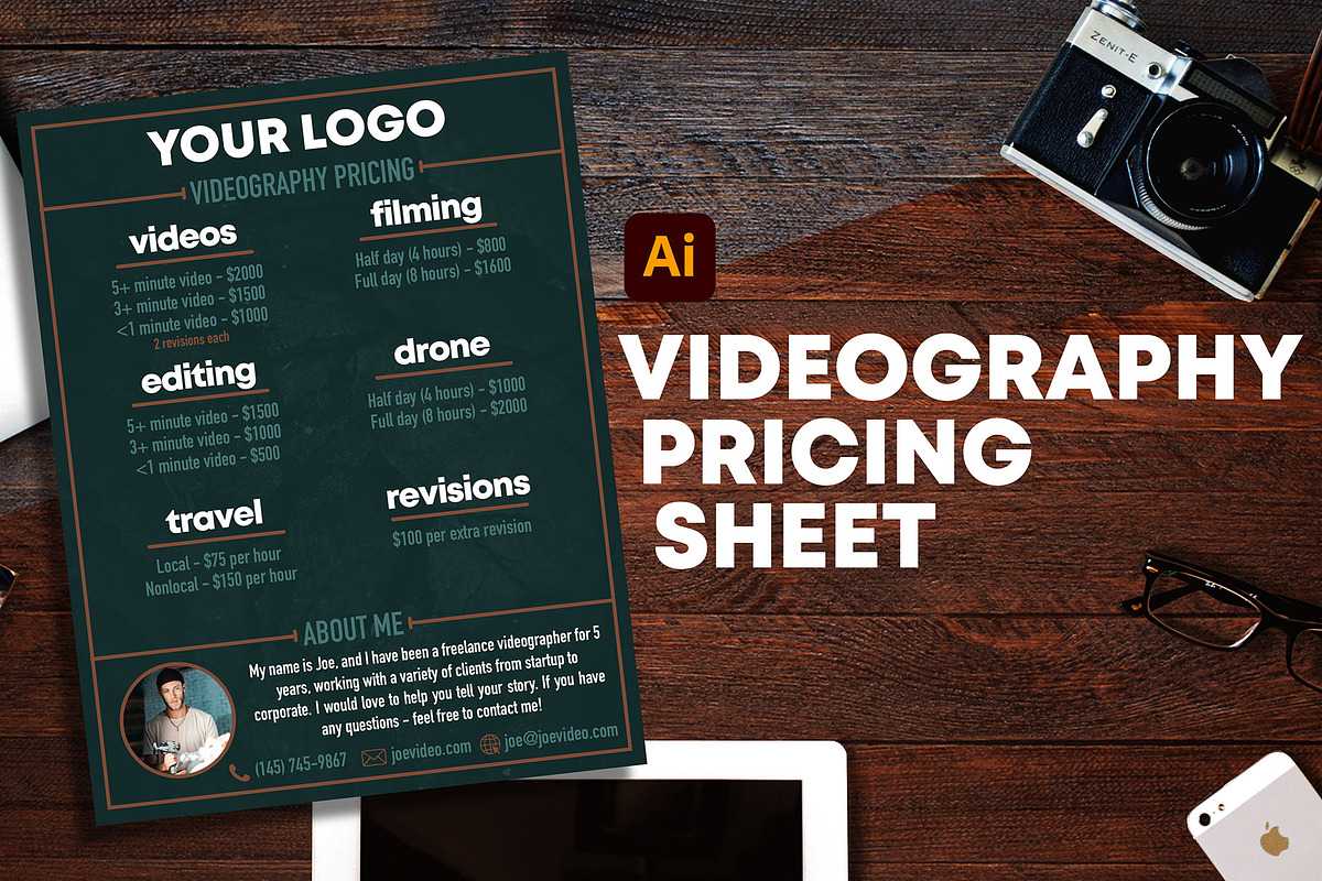 Videography Pricing Sheet, a Templates & Theme by Cornfield Studio