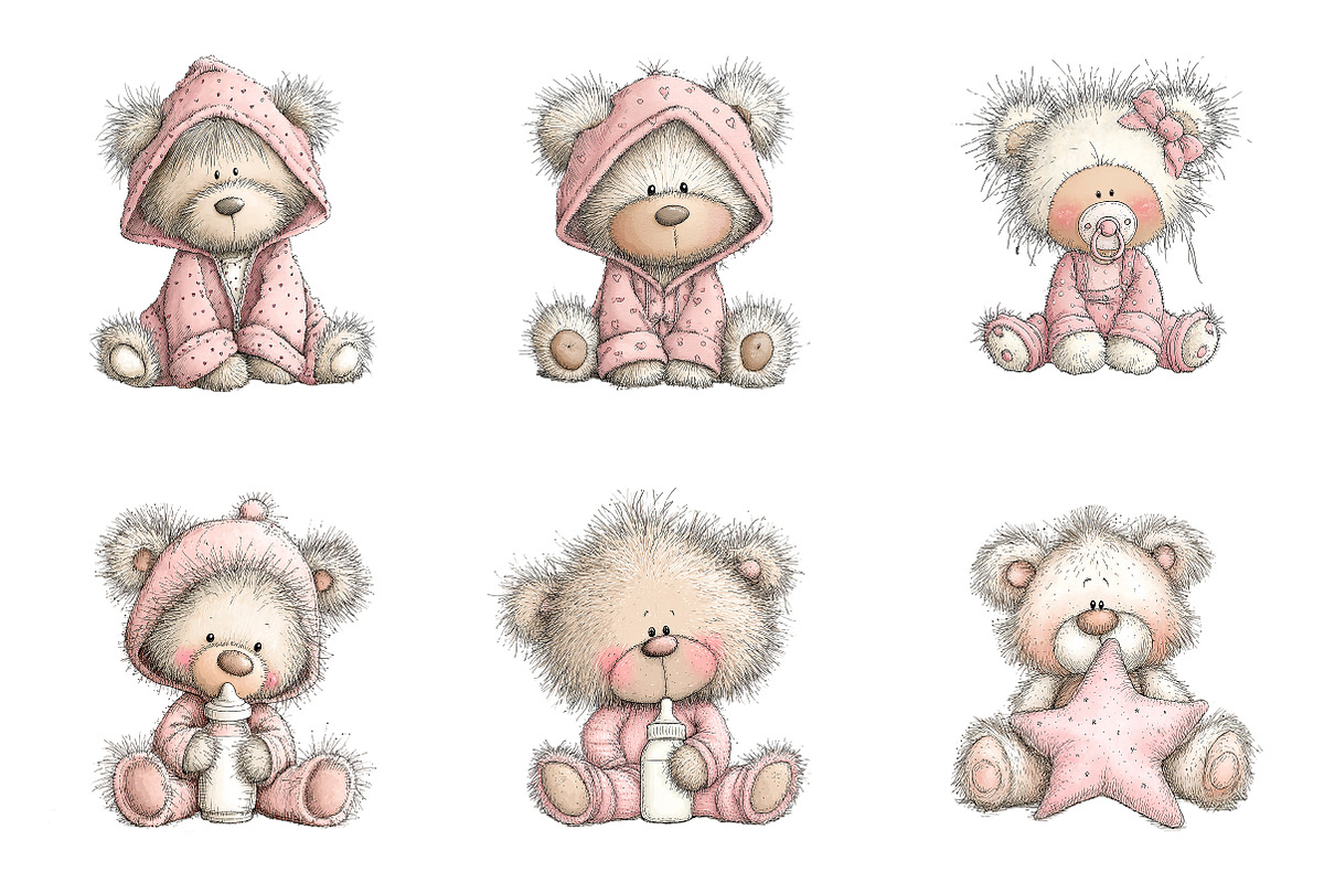 Watercolor Teddy Bear Clipart, an Illustration by SinaCreation