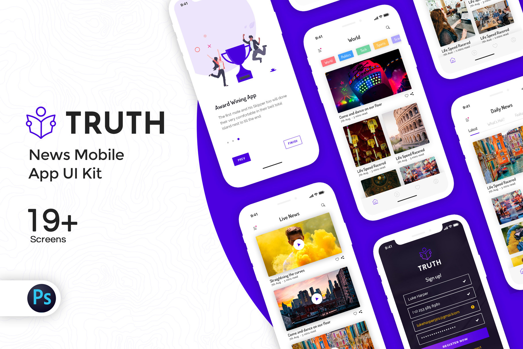 Truth: News Mobile App UI Kit, an UI Kit Template by VictorThemes