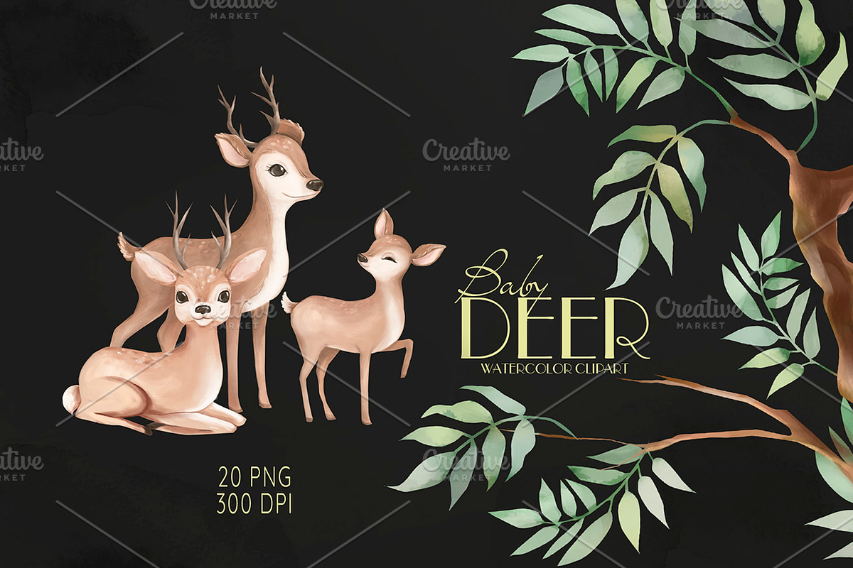 Cute Baby Deer Watercolor Clipart, an Animal Illustration by ...