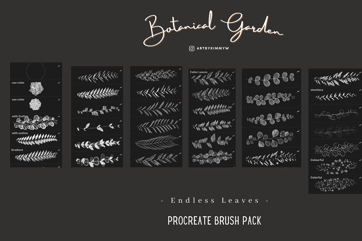 Procreate Garden Leaves Brush Pack, a Brush Add-On by Artbykimmyw