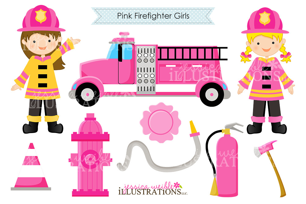 Pink Firefighter Girls, an Illustration by Jessica Weible Studios