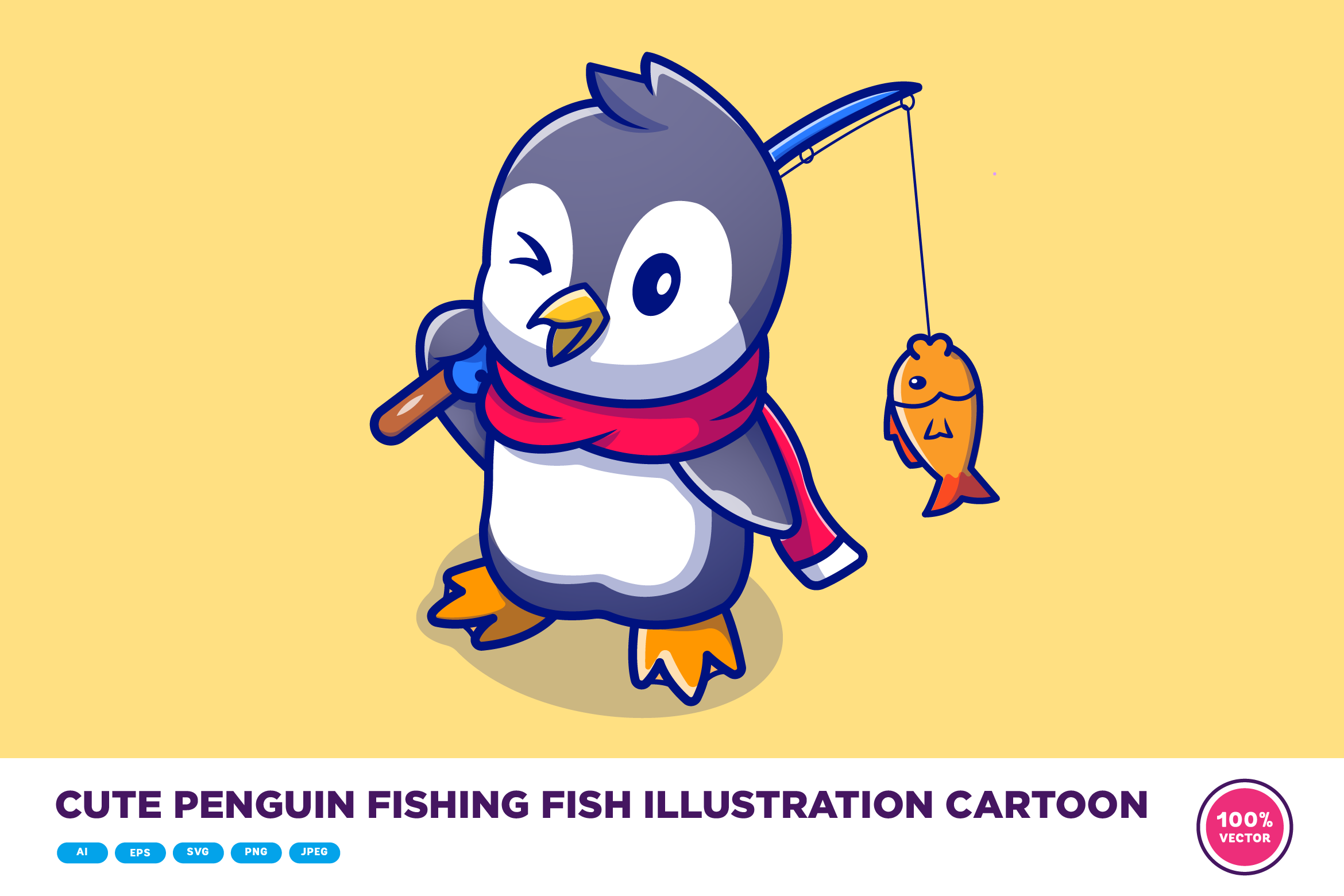 Cute Penguin Fishing Fish Cartoon, an Animal Illustration by Catalyst Labs