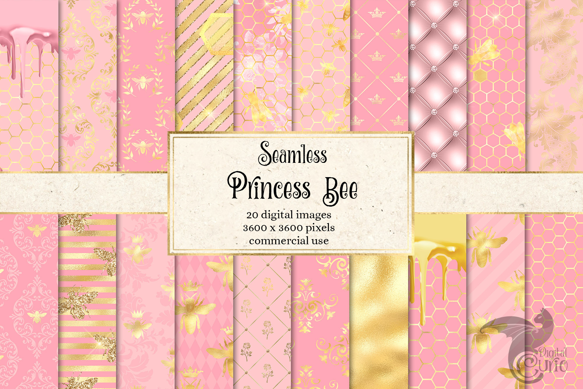 Princess Bee Digital Paper, a Pattern Graphic by Digital Curio