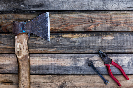 Ax and other tools containing ax, pliers, and wrench, an Industrial ...