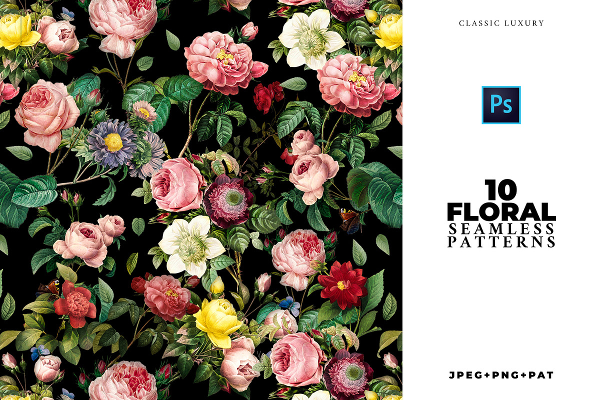 ELEGANT 10 Seamless Flower Patterns, a Pattern Graphic by AndrewPixel