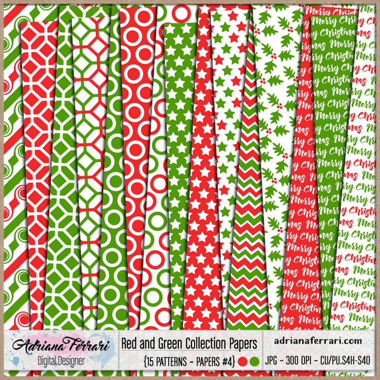 Red and Green Collection Papers 4, a Pattern Graphic by Adriana Ferrari