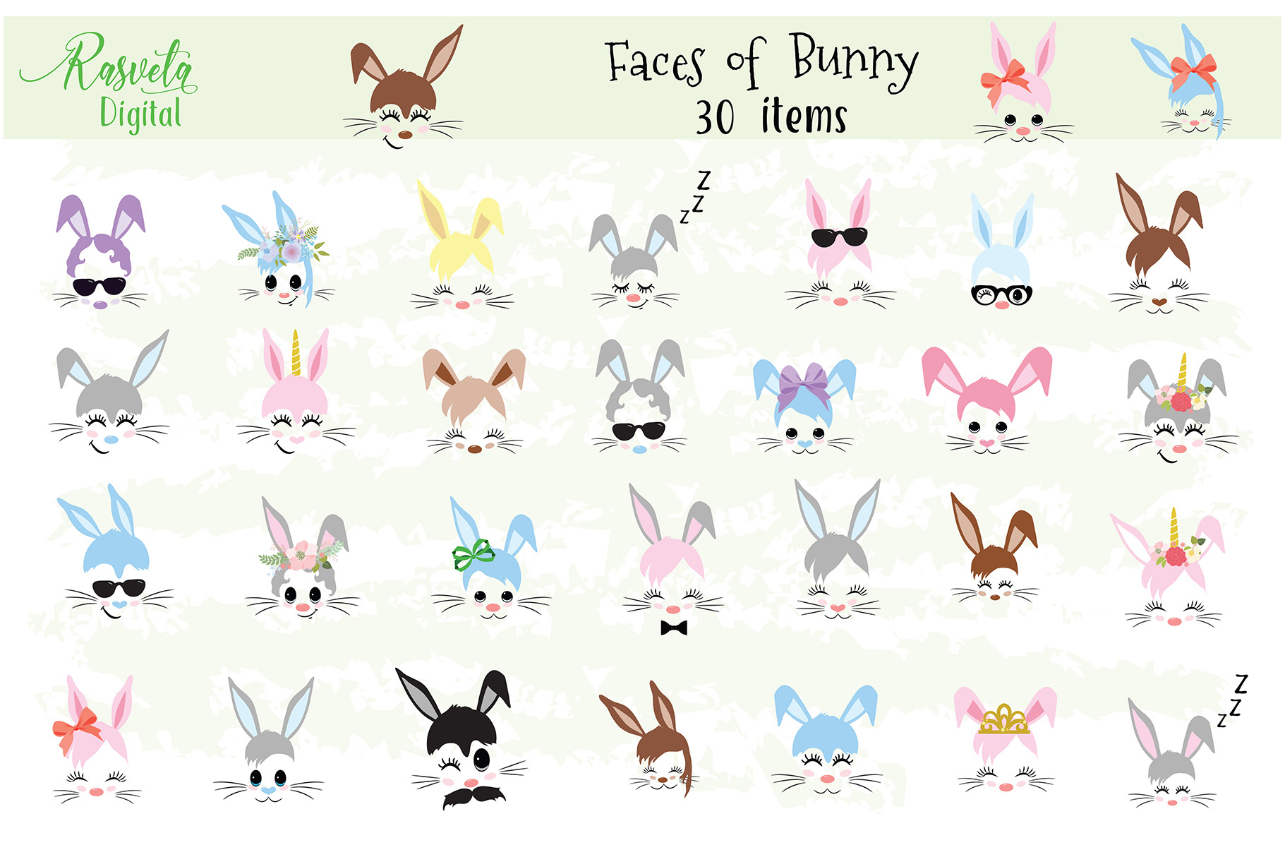 Happy Easter Bunny face Clipart, an Animal Illustration by Rasveta