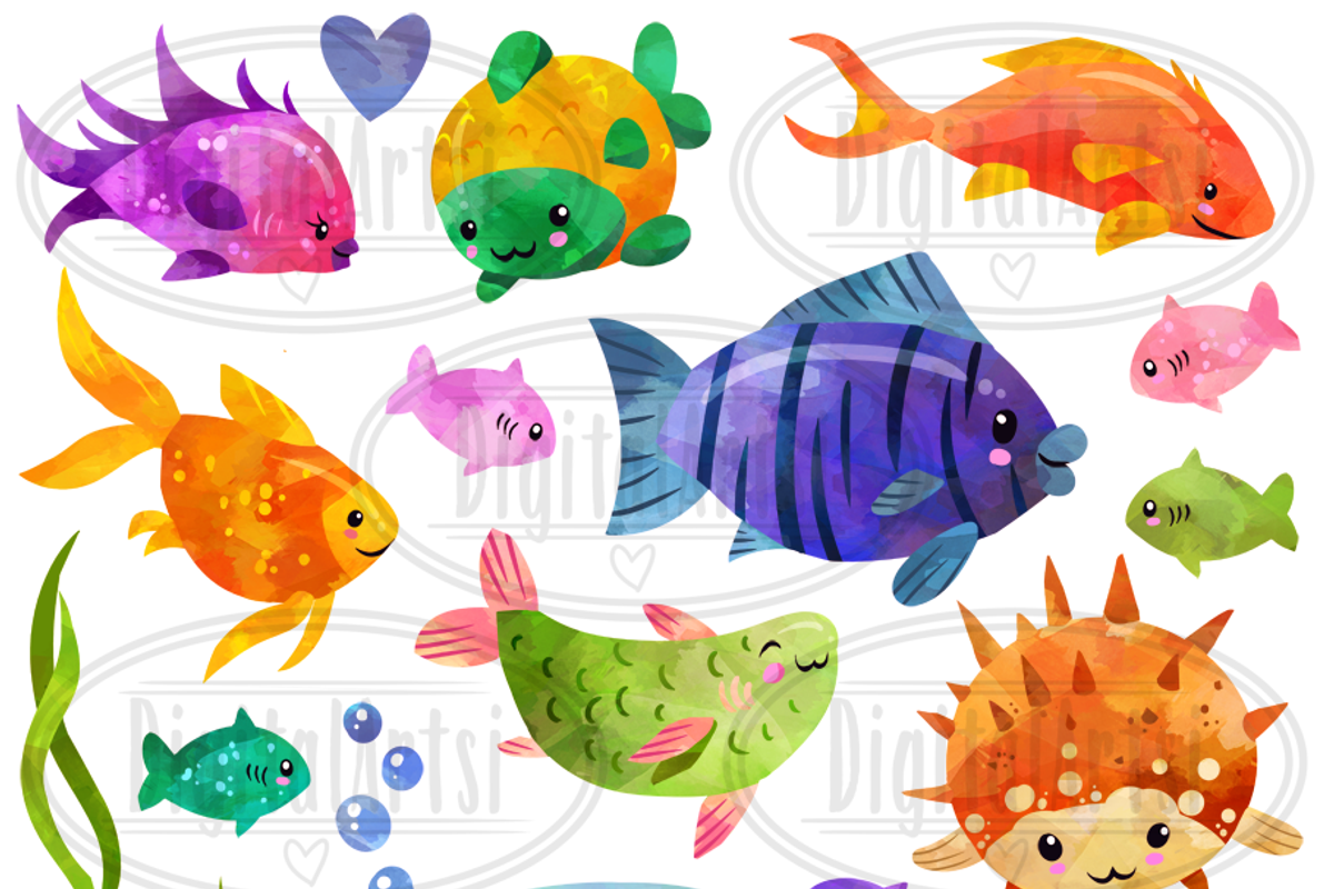 Watercolor Tropical Fish clipart, an Illustration by DigitalArtsi