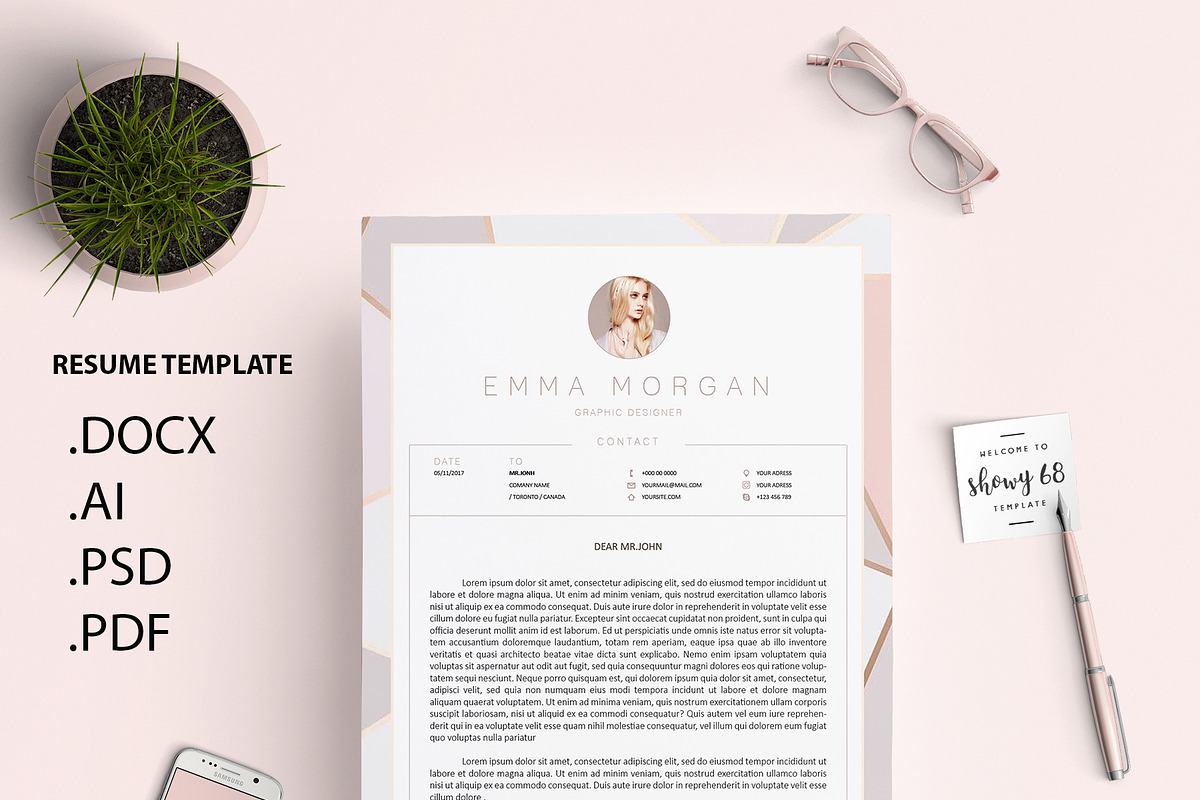 Crystal Pink Resume Template M, a Resume Template by Showy68 Template