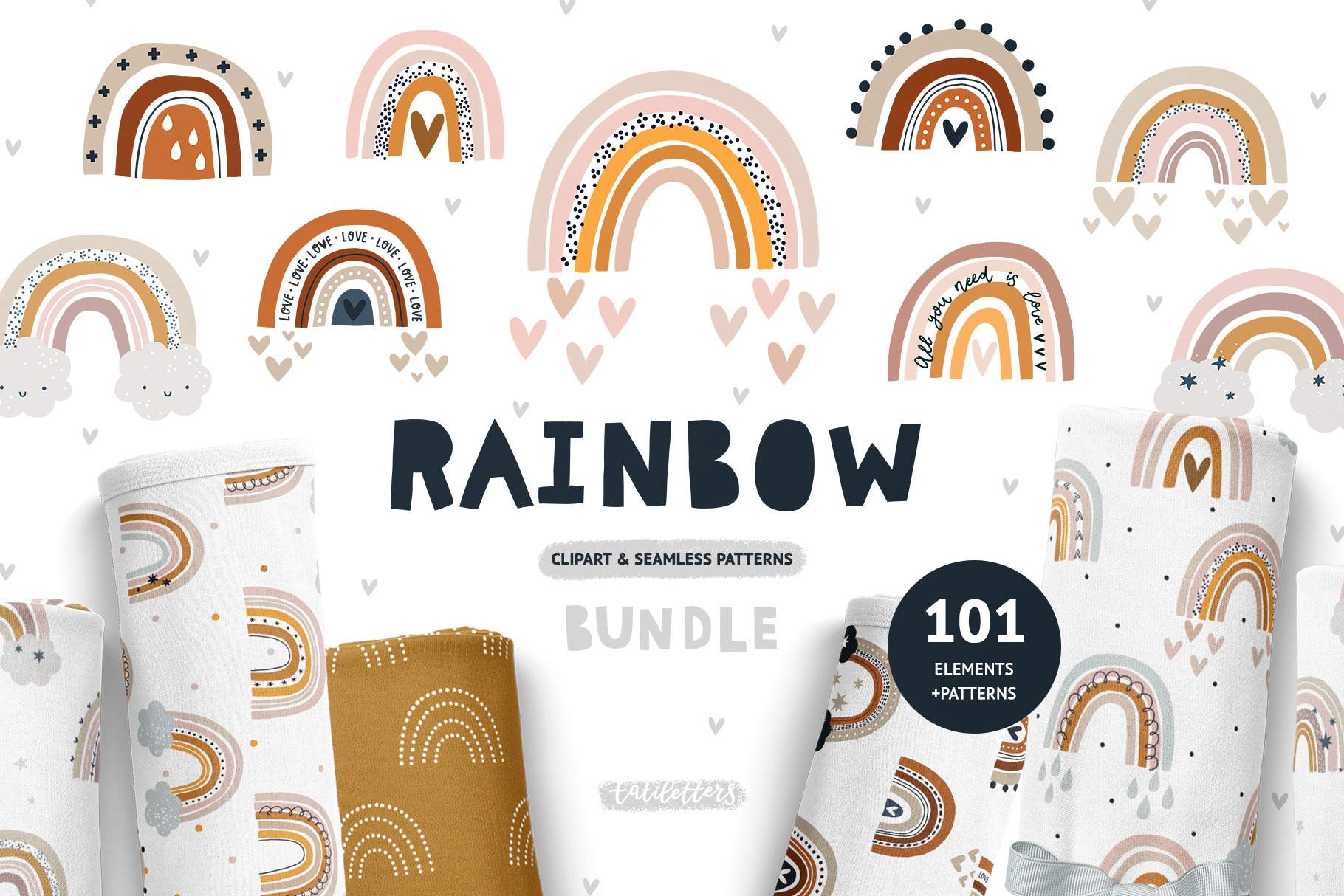 Rainbow Bundle | Clipart & Patterns, an Illustration by tatiletters