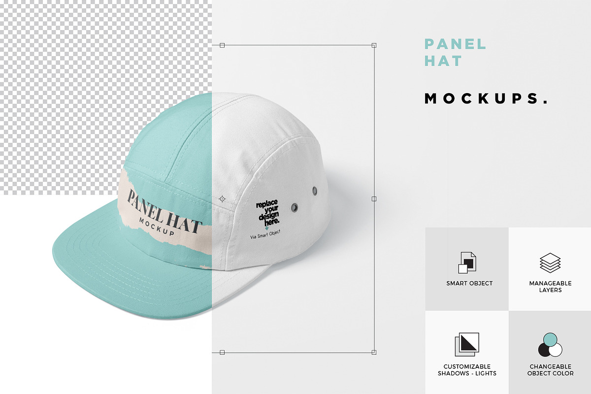 5 Panel Hat Mockups, a Hat Mockup by GfxFoundry