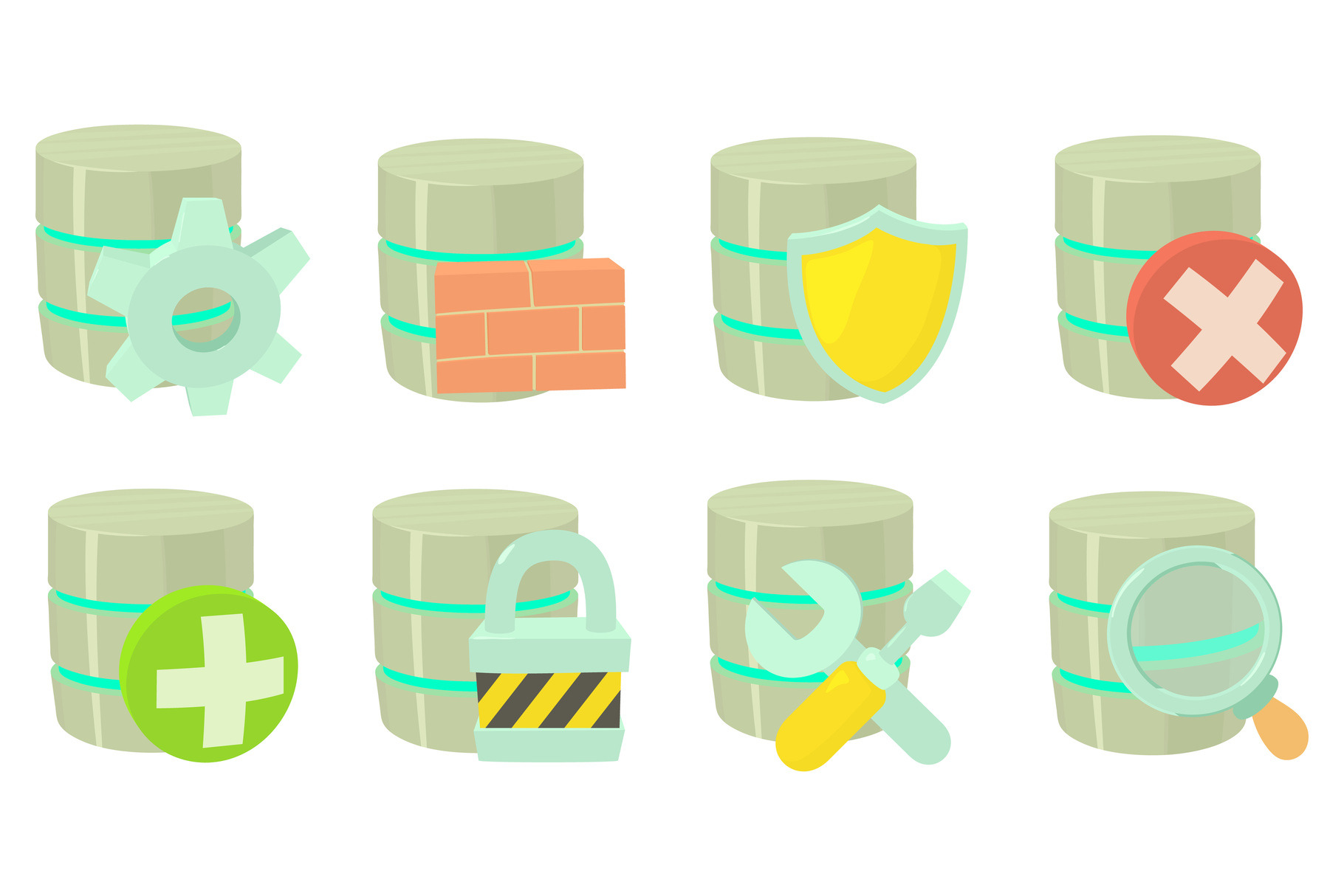 Server icon set, cartoon style, a Technology Illustration by Ylivdesign