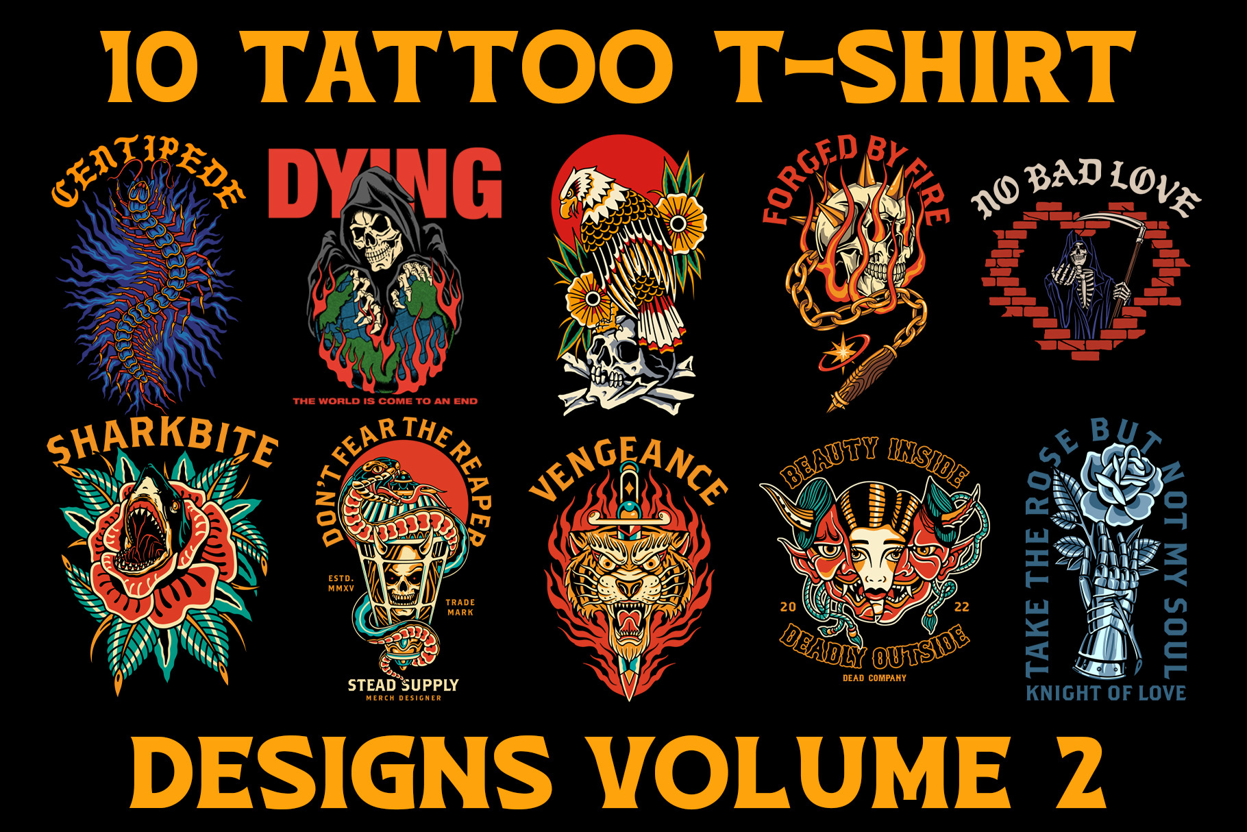 10 Tattoo T-shirt Designs Bundle Vol.2