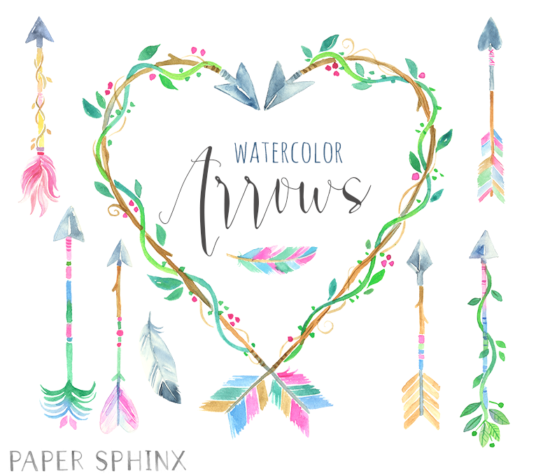 Watercolor Arrows and Wreath Set, an Illustration by PaperSphinx