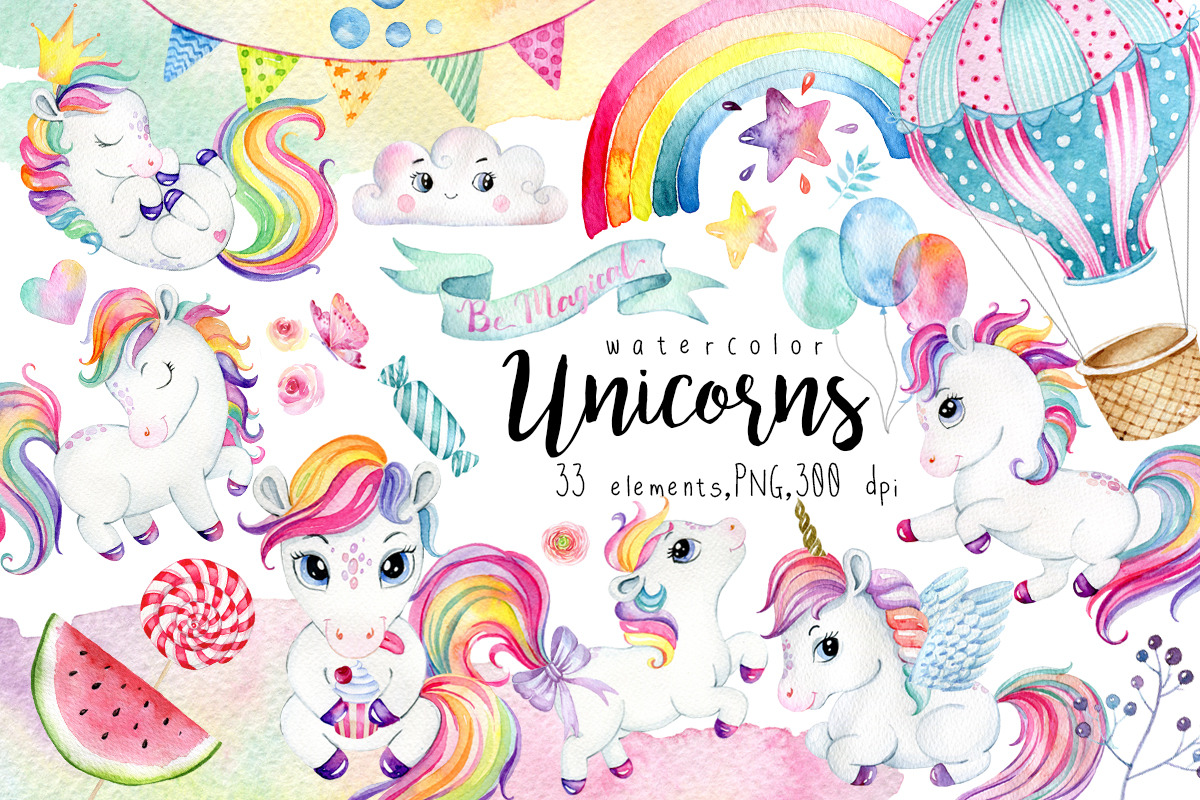 Baby Unicorns-Watercolor clipart Set, an Illustration by SimpleWishesArt