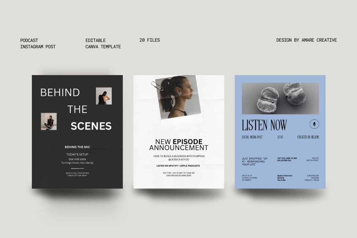 20 Podcast Instagram Post Template | Amare Creative