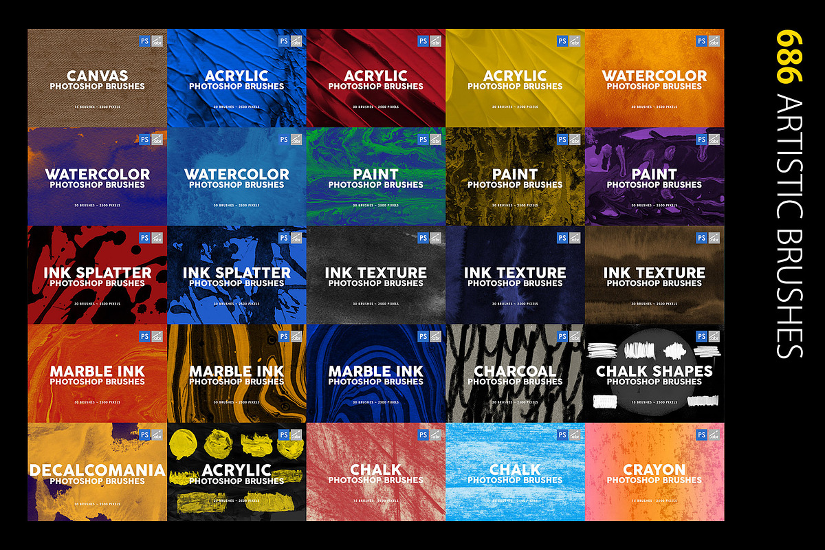 3000 Photoshop Stamp Brushes Bundle, a Brush Add-On by ArtistMef