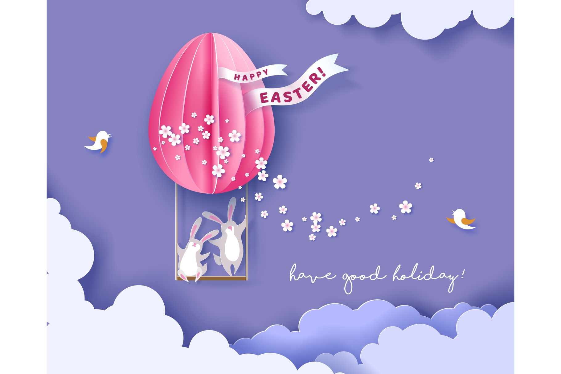 Happy Easter card with bunny, flowers and egg, a Decorative ...