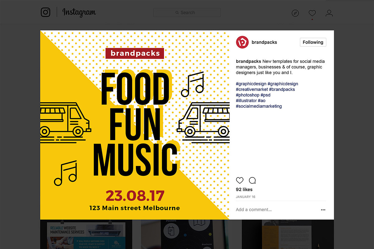 Food Truck Social Media Templates, a Social Media Template by BrandPacks