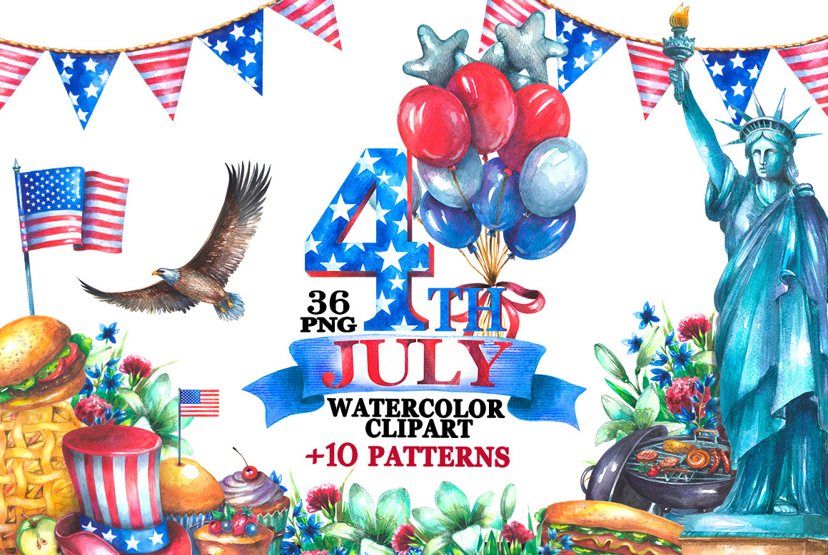 Watercolor 4th of july clipart, an Illustration by FITALARTSNEDIGI