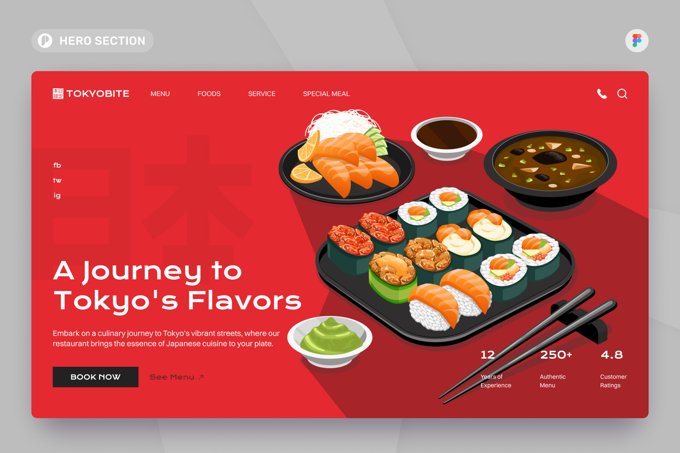 Japanese Restaurant Hero Image, an UI Kit Template by peterdraw