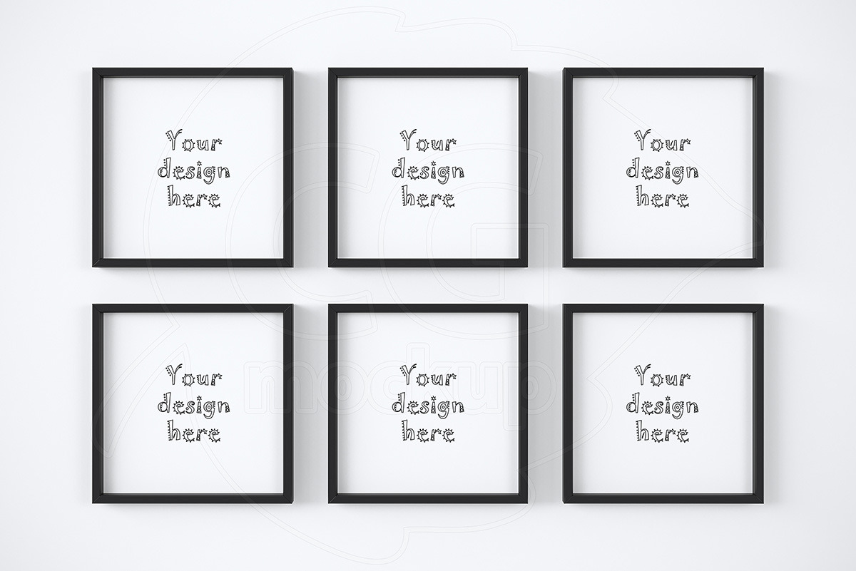 Kit of six square frame mockups, a Print Template by CGmockup