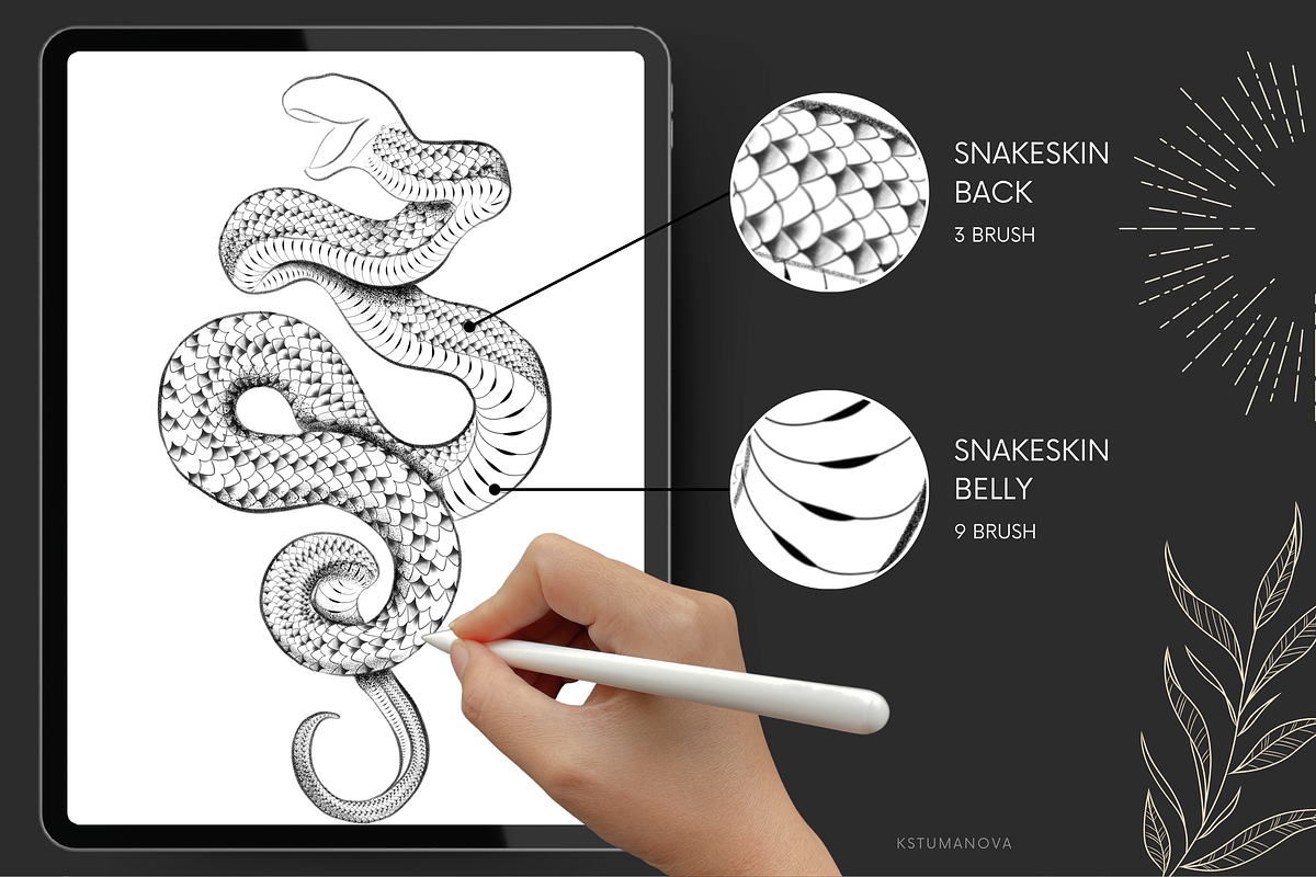 Procreate snake skin brushes, a Brush Add-On by KsTumanova
