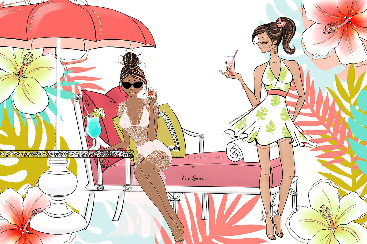 Tropical Summer Girls Clip Art, an Illustration by Pretty Little Lines