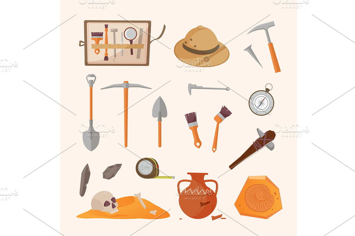 Archaeological tools and finds set, a Person Illustration by Multigon ...