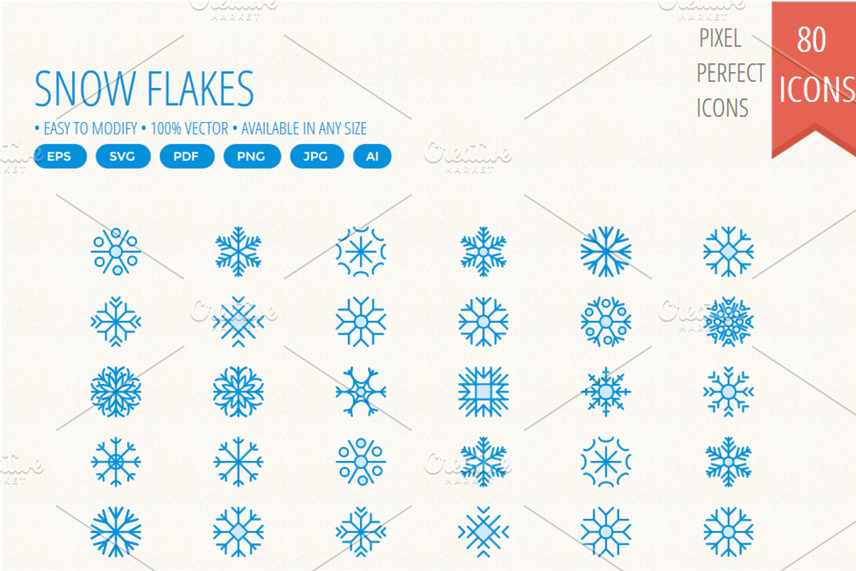 80 Snowflake Cute icons, an Icon by Dinosoftlabs