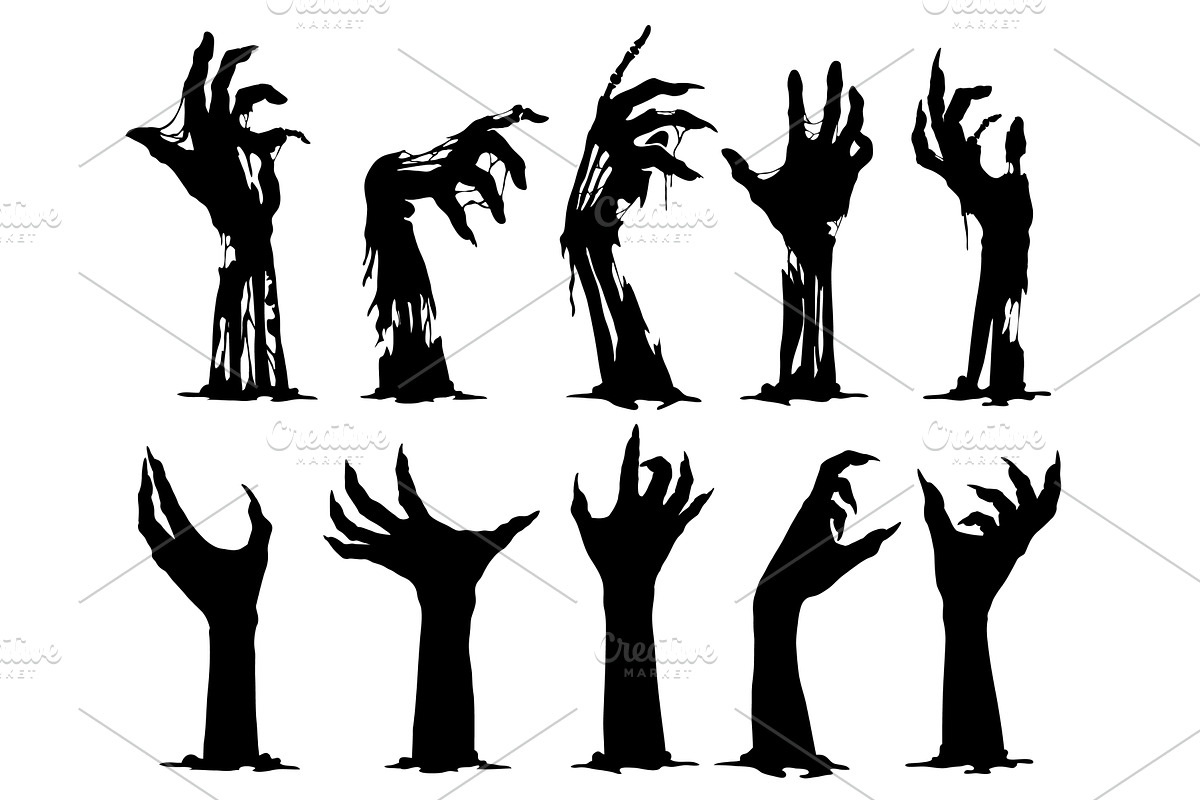 Halloween zombie hands, an Illustration by Vector Tradition