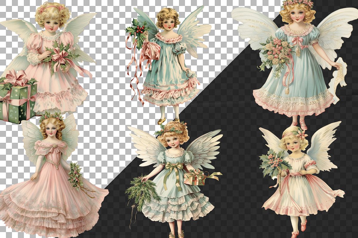 Christmas Angels Watercolor Clipart, an Illustration by NiiiNArt