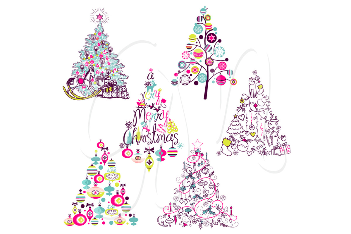 Christmas Tree Retro Clip Art, a Decorative Illustration by GraphicMarket