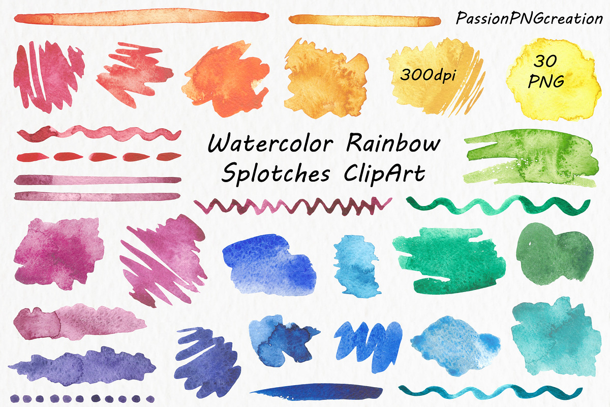 Big Set of Watercolor Rainbow shapes, a Decorative Illustration by ...