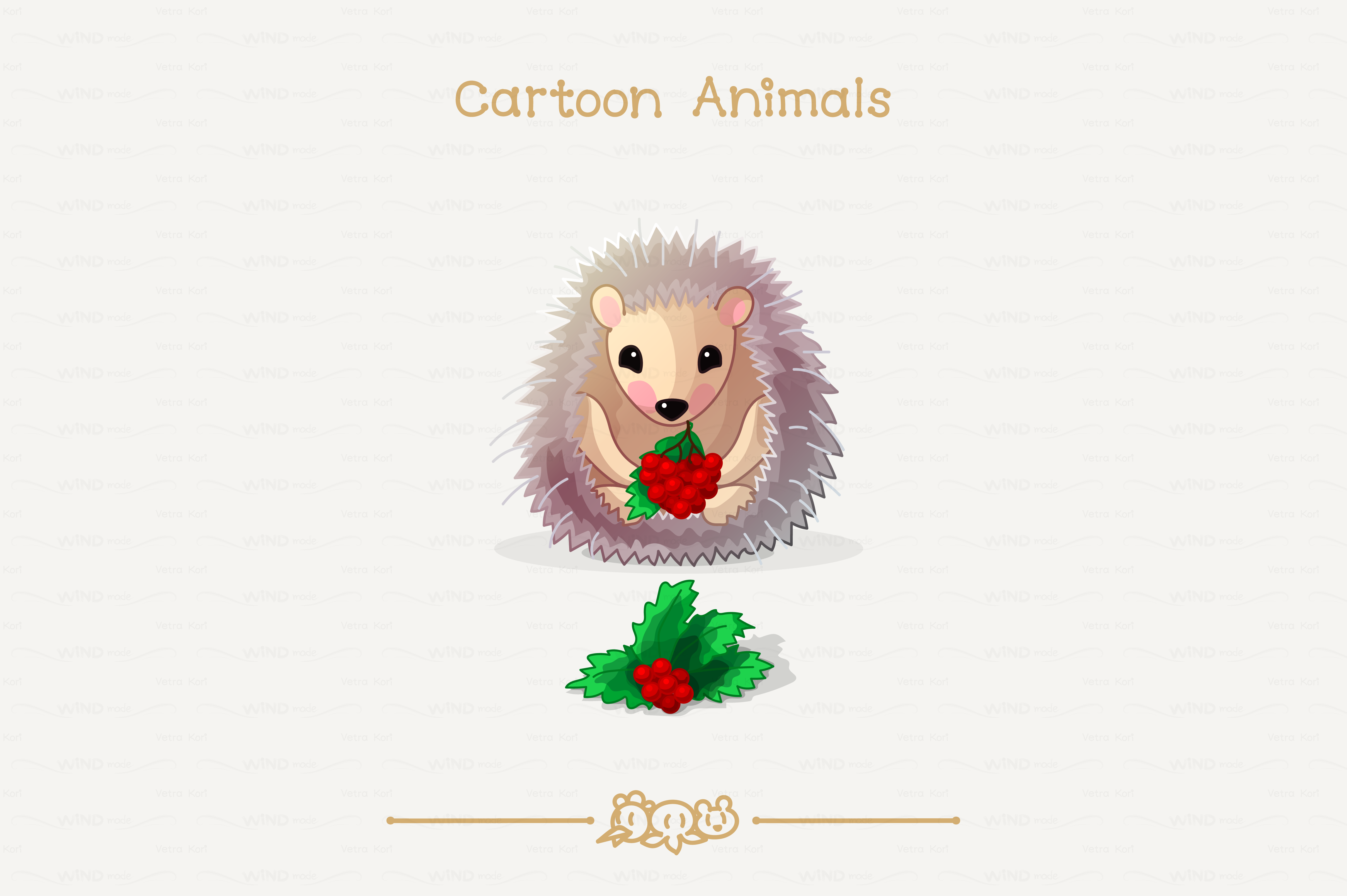 vector Hedgehog and holly, an Animal Illustration by WINDmade