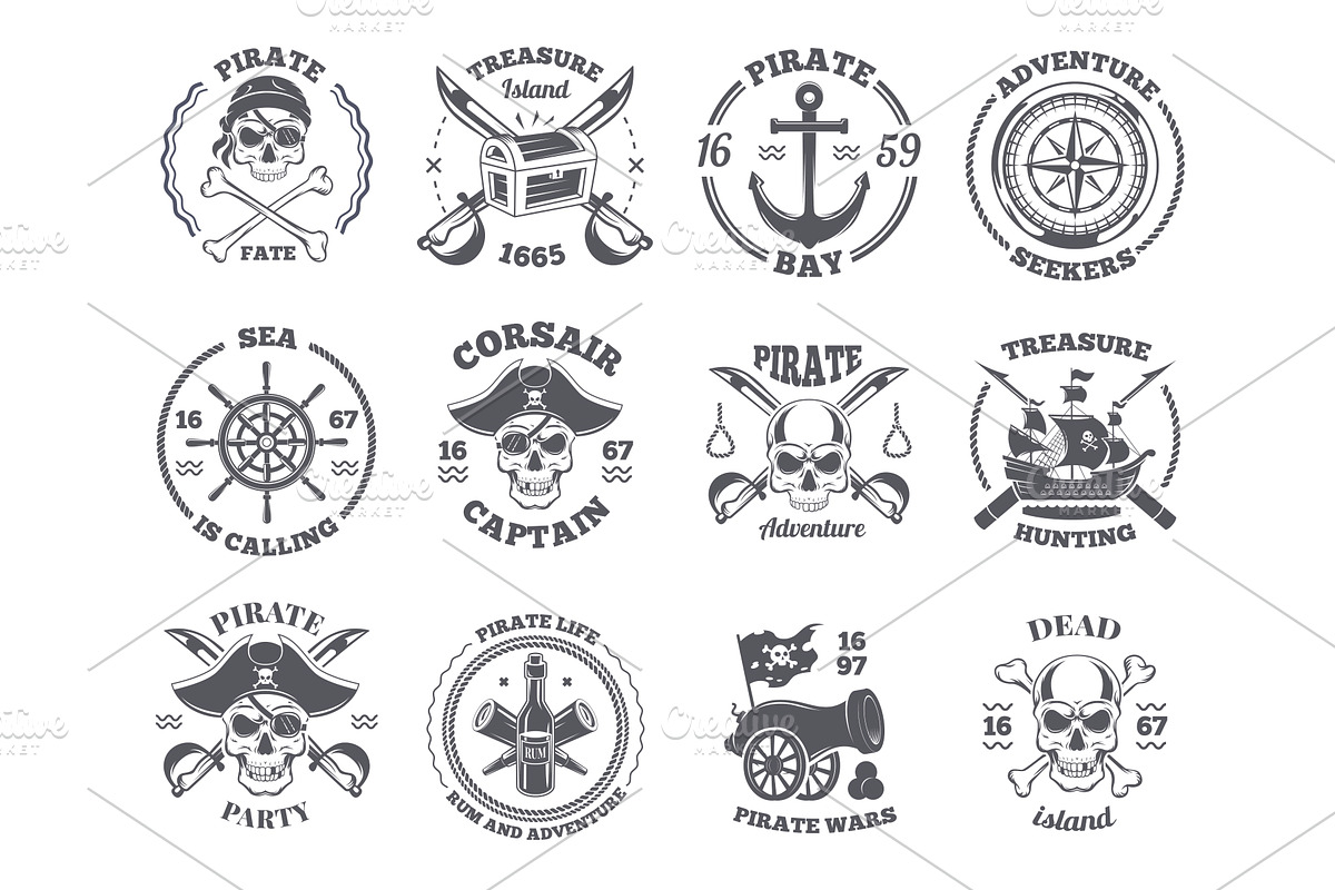 Pirate labels. Marine badges with, a Graphic by Onyx