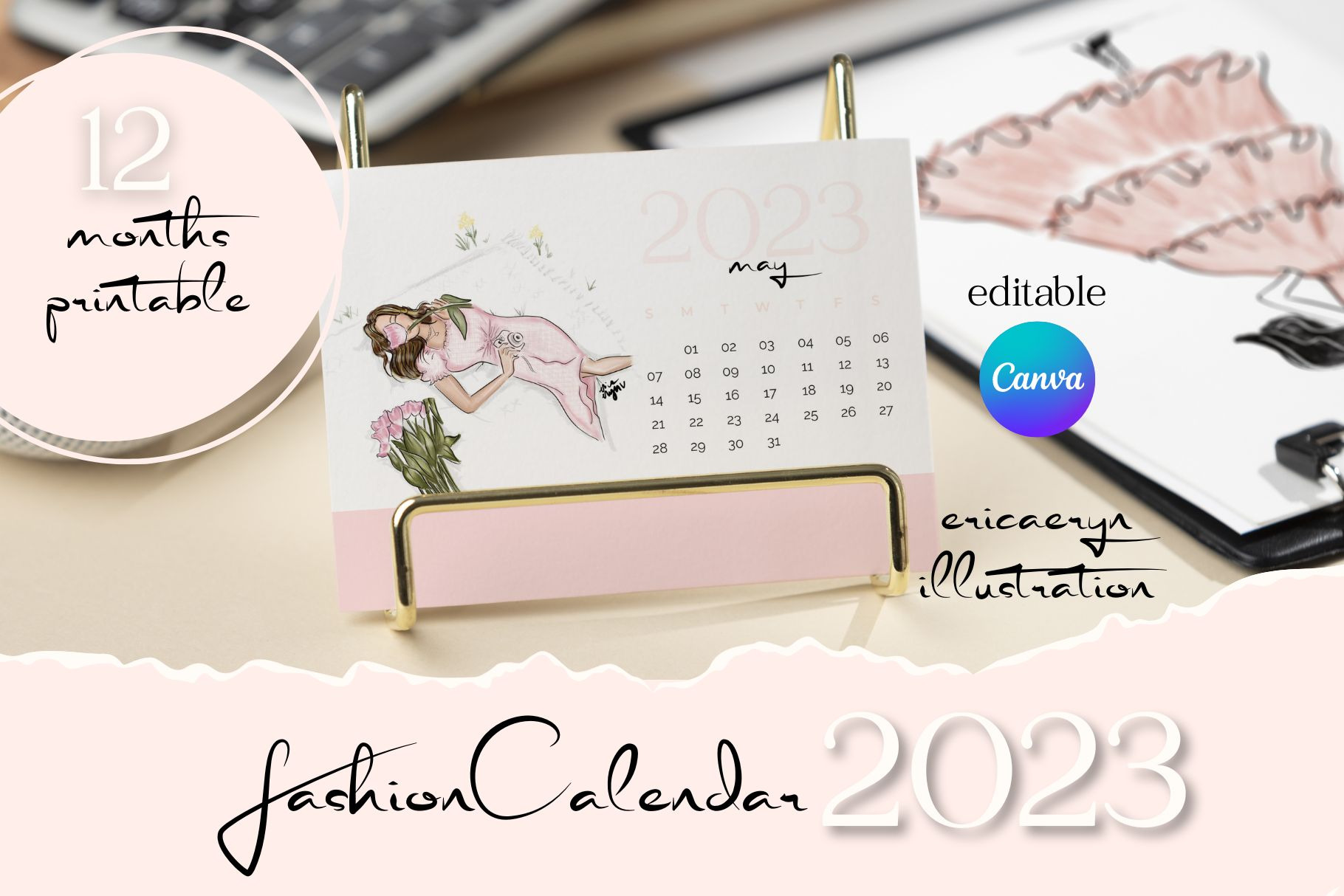 2023 Editable Illust. fashion calendar