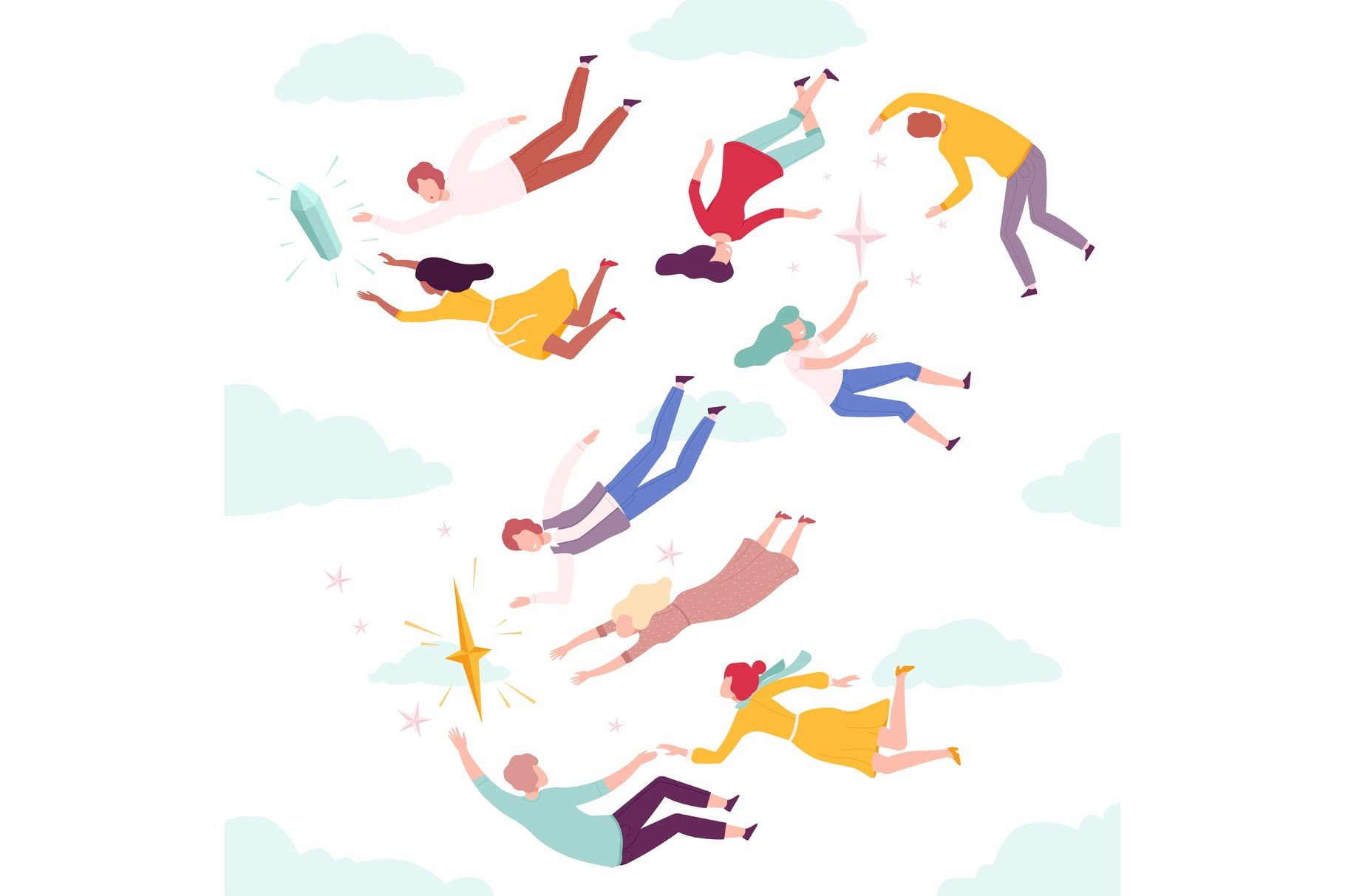 People Flying in the Sky Set, Men | People Illustrations ~ Creative Market