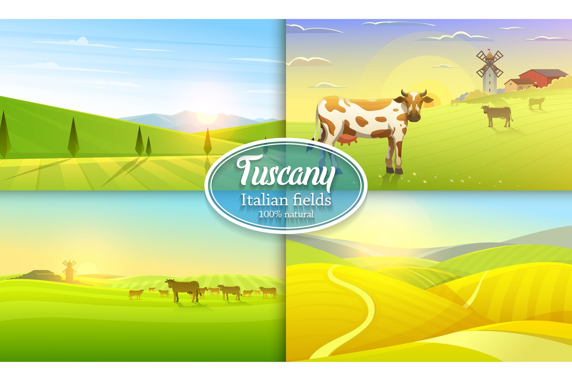 Rural landscape. Farm Agriculture. Vector illustration. Poster with ...